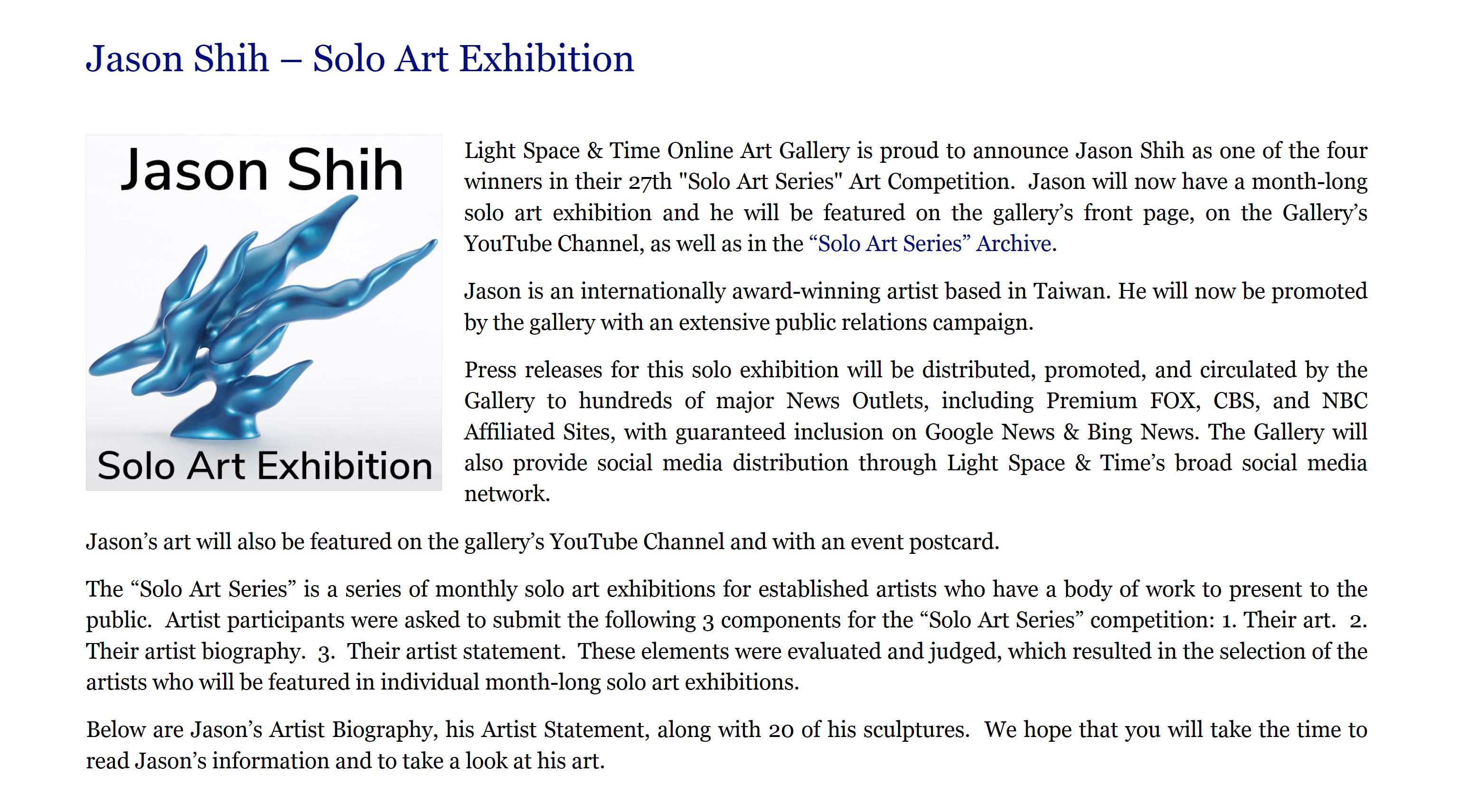 施承澤線上雕塑個展 Jason Shih’s Solo Art Exhibition Online – Jason SHIH 施承澤 /藝術創作